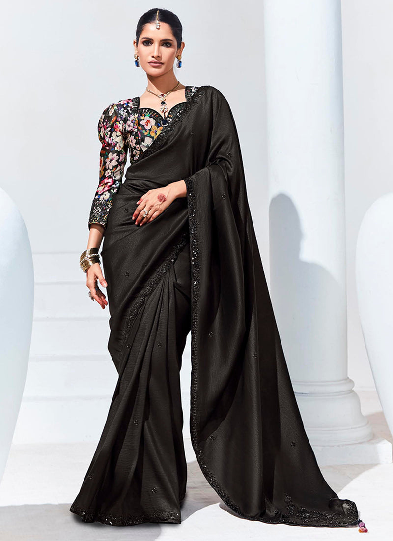 Organza Black Traditional Wear Saree with Embroidery Work – Jhalak Kalpi