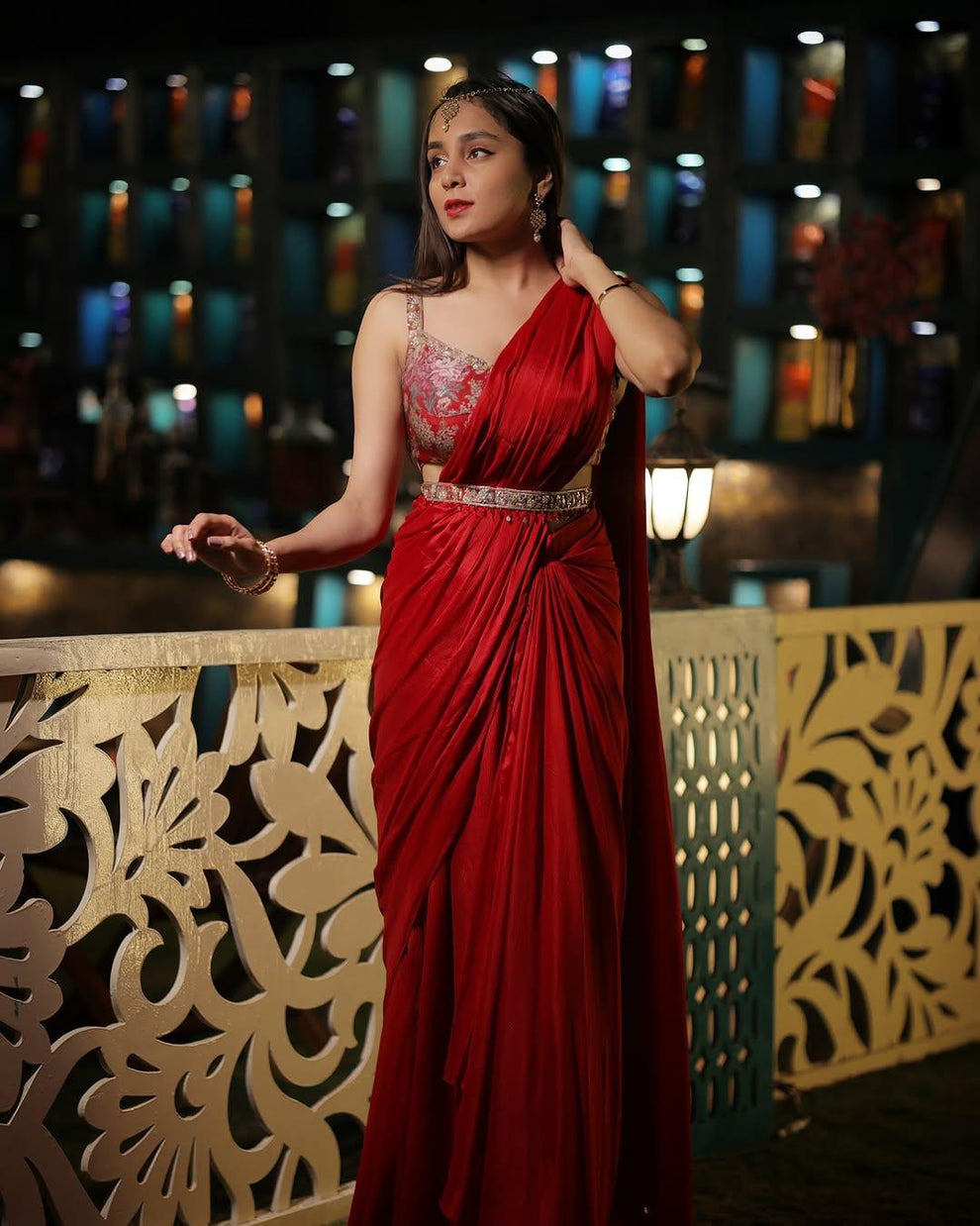 Red Silk Saree with Printed Blouse – Jhalak Kalpi